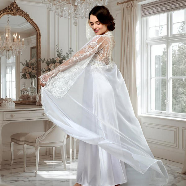 Bridal Peignoir Sets – Satin Robe & Lace Nightgown Sets for Brides ...