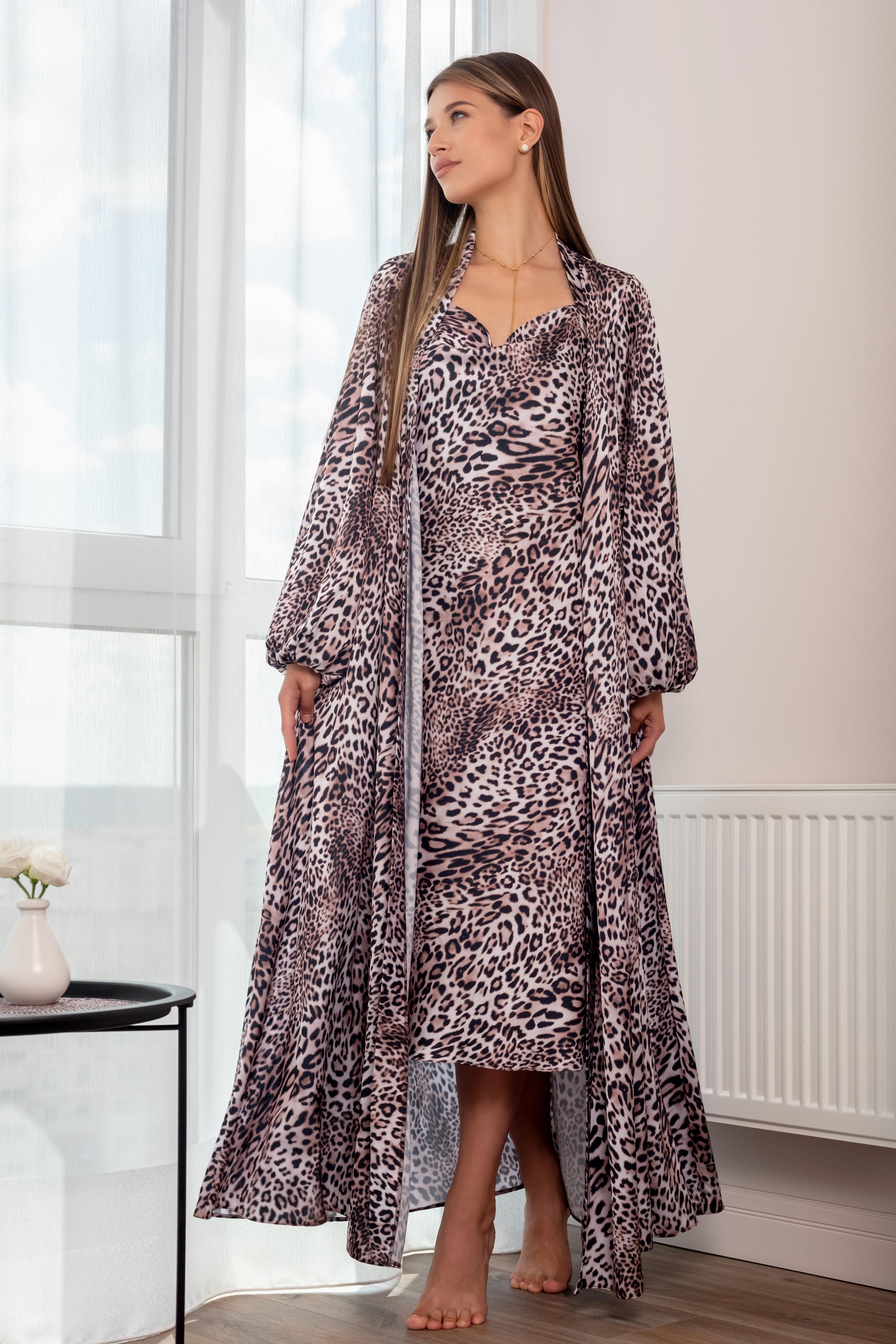 Leopard Print Satin Loungewear Set | Robe & Nightgown Gift for Her ...
